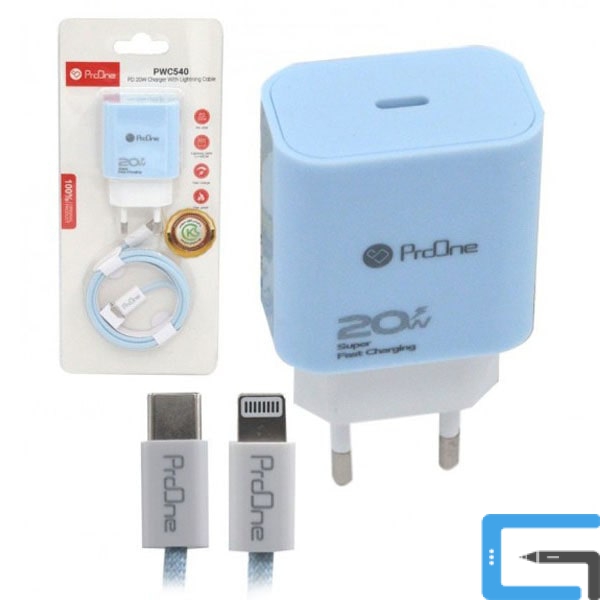 شارژر دیواری 20 وات ProOne مدل PWC540 به همراه کابل لایتنینگ - گابیا