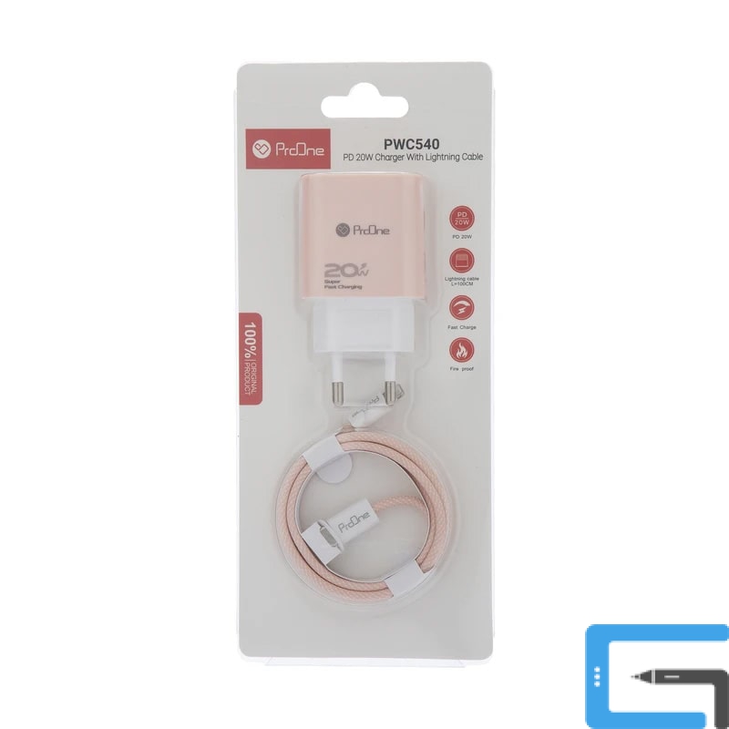 شارژر دیواری 20 وات ProOne مدل PWC540 به همراه کابل لایتنینگ - گابیا
